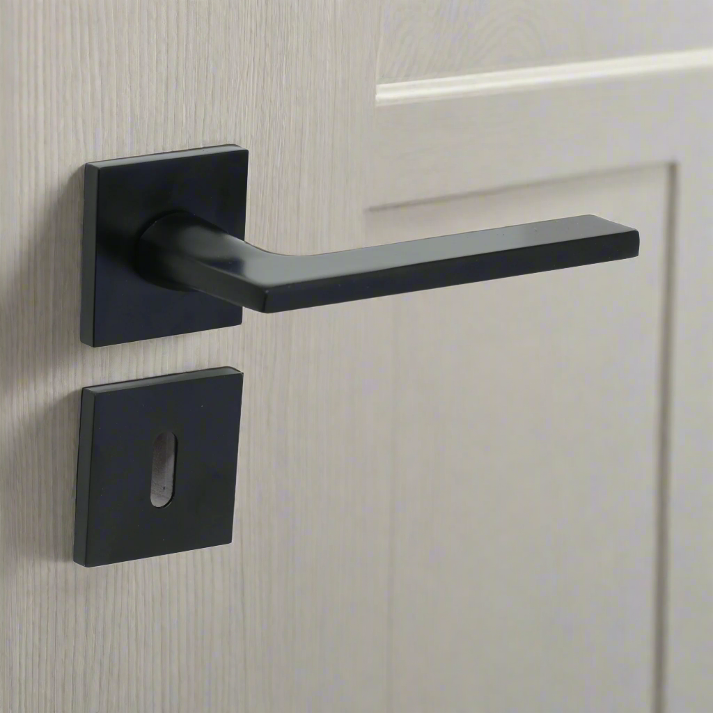 Modern Square Lever Door Handles on Square Rose - Matt Black - Decor ...