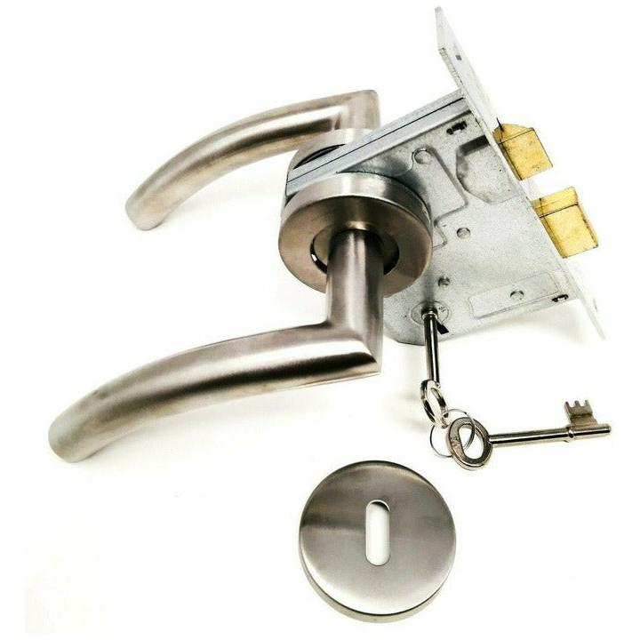 Curved Stainless Steel Lever Handle on Rose with 2 Lever Lock - Decor ...